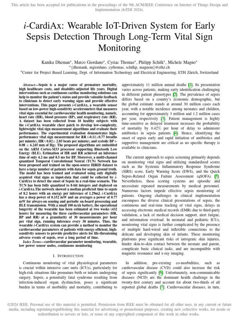 i-CardiAx Wearable IoT-Driven System For Early Sep | PDF | Monitoring ...