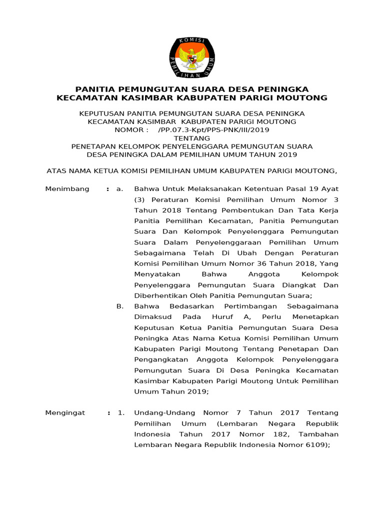 Contoh SK Penetapan Anggota KPPS | PDF