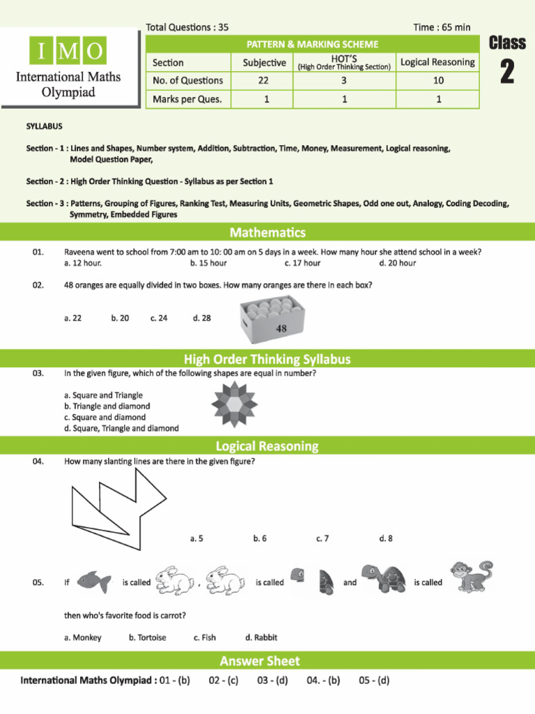 IMO Class 2 Sample Paper | PDF