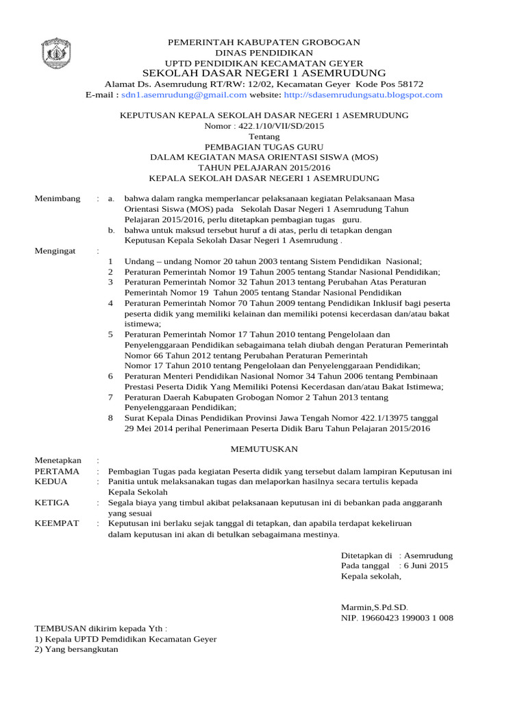 SK Masa Orientasi Siswa (Nyumplik.com) | PDF