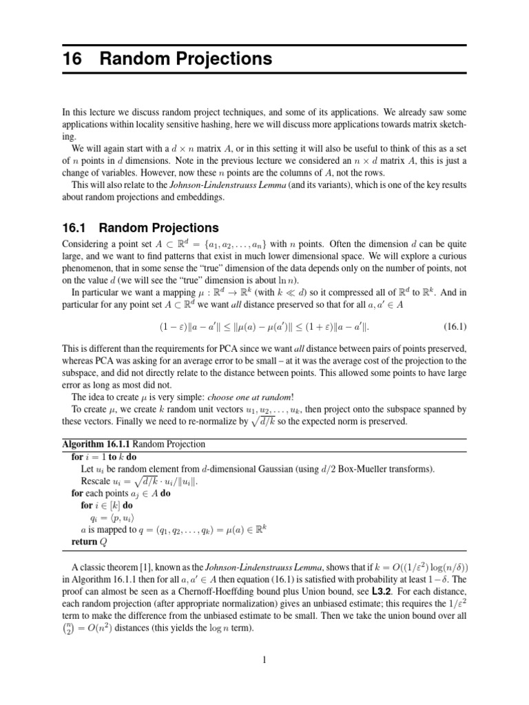 Random Projection and JL Lemma | PDF