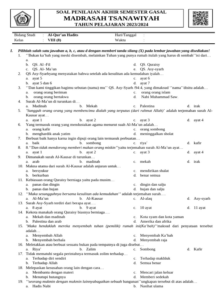 Soal Penilaian Akhir Semester Gasal | PDF