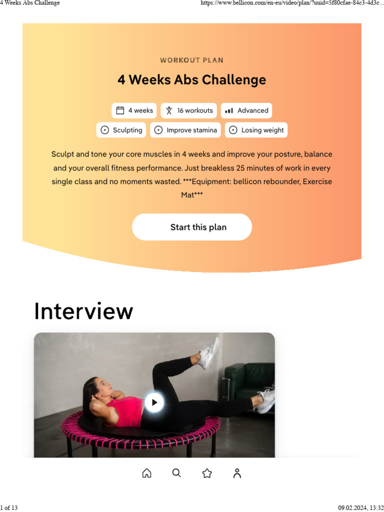 4 Weeks Abs Challenge | PDF | High Intensity Interval Training | Wellness