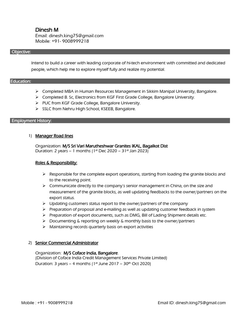 Resume Dinesh M | PDF