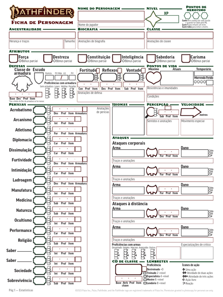 Ficha Pathfinder Remaster | PDF Ficha Pathfinder Remaster | PDF
