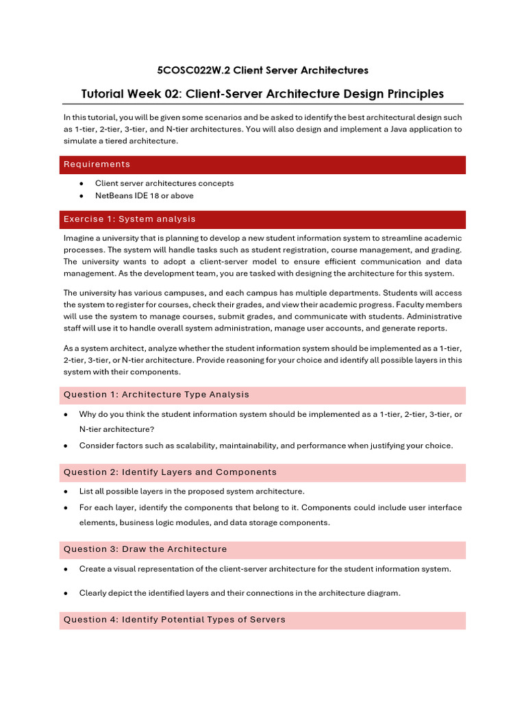 5COSC022W.2 Client-Server Architectures - Tutorial - Week02 | PDF