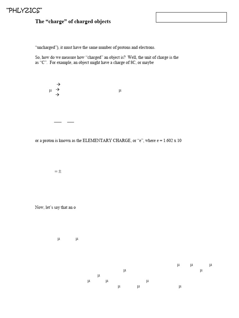 D4 The MAGNITUDE of Electric Charge Worksheet With Reading Assignment ...