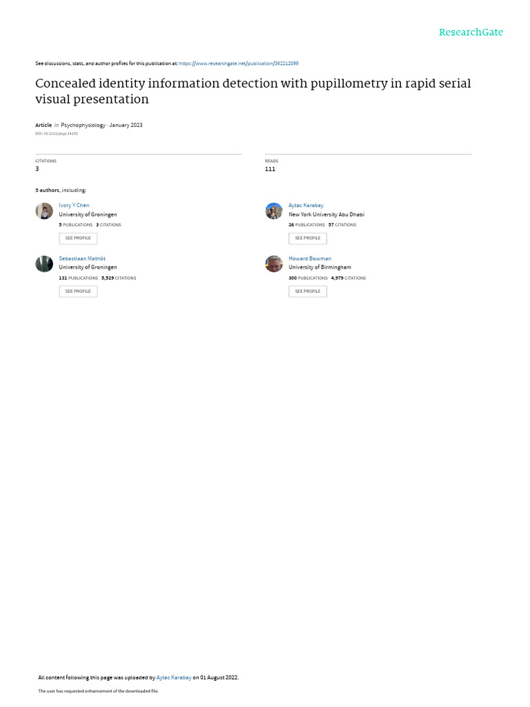 Concealed Identity Information Detection With Pupillometry in RSVP | PDF
