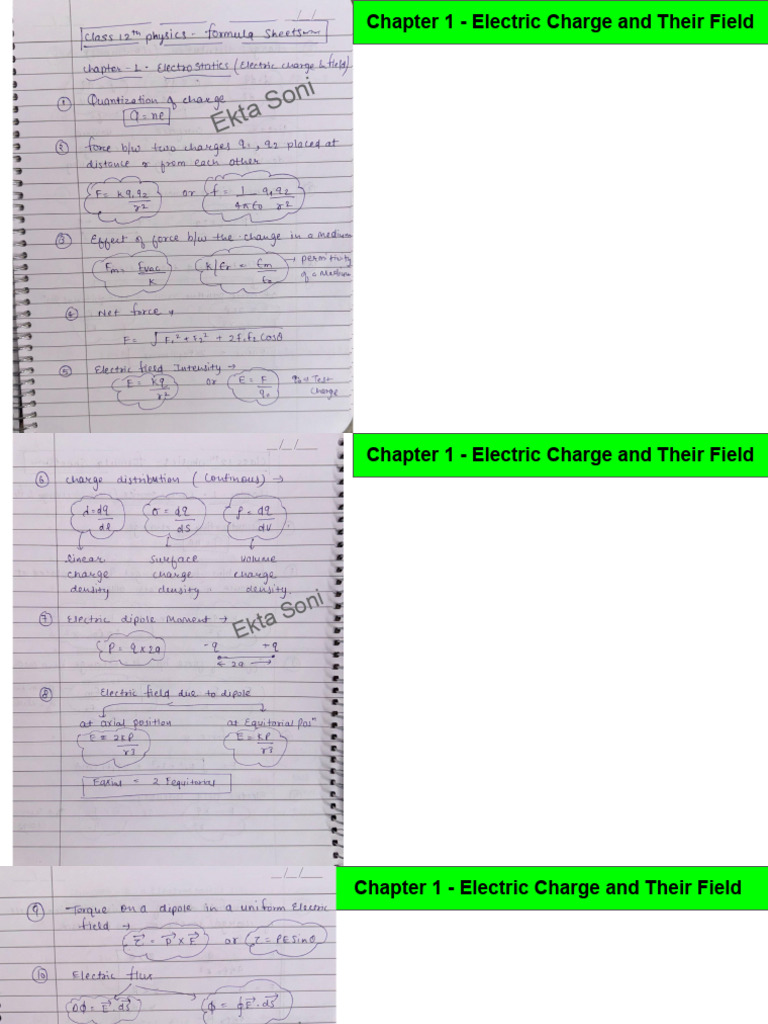 Formula Sheet - Class 12 Physics | PDF