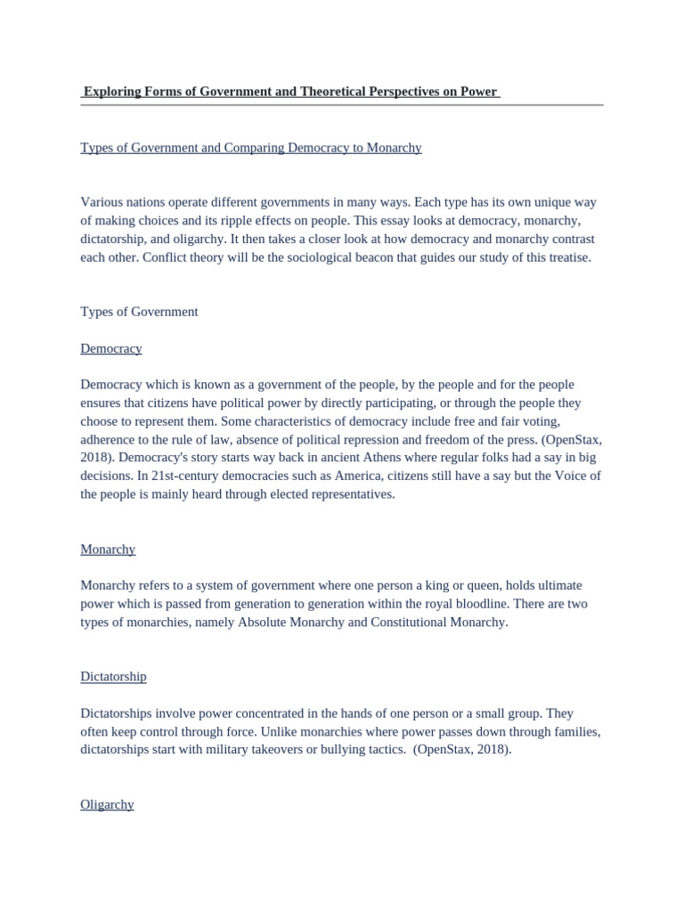 Exploring Forms of Government and Theoretical Perspectives On Power ...
