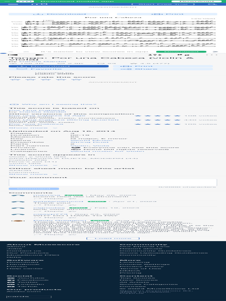 Tango Por Una Cabeza (Violin & Viola) Sheet Music For Violin, Viola ...