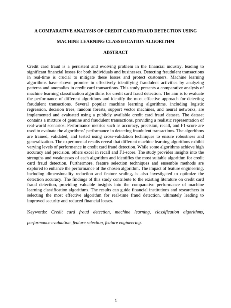 A Comparative Analysis of Credit Card Fraud Detection Using Machine Learning Classification ...