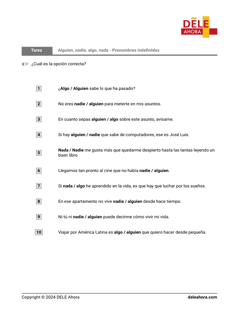 Alguien Nadie Algo Nada Pronombres Indefinidos | PDF Alguien Nadie Algo Nada Pronombres Indefinidos | PDF