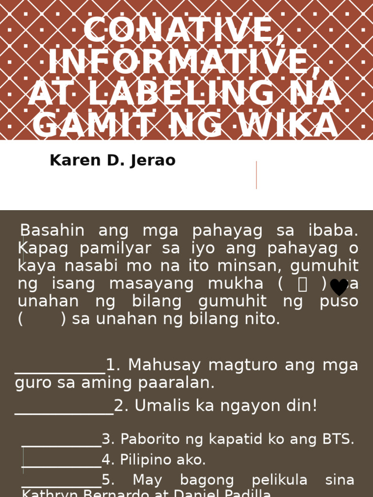 Conative, Informative, at Labeling Na Gamit | PDF