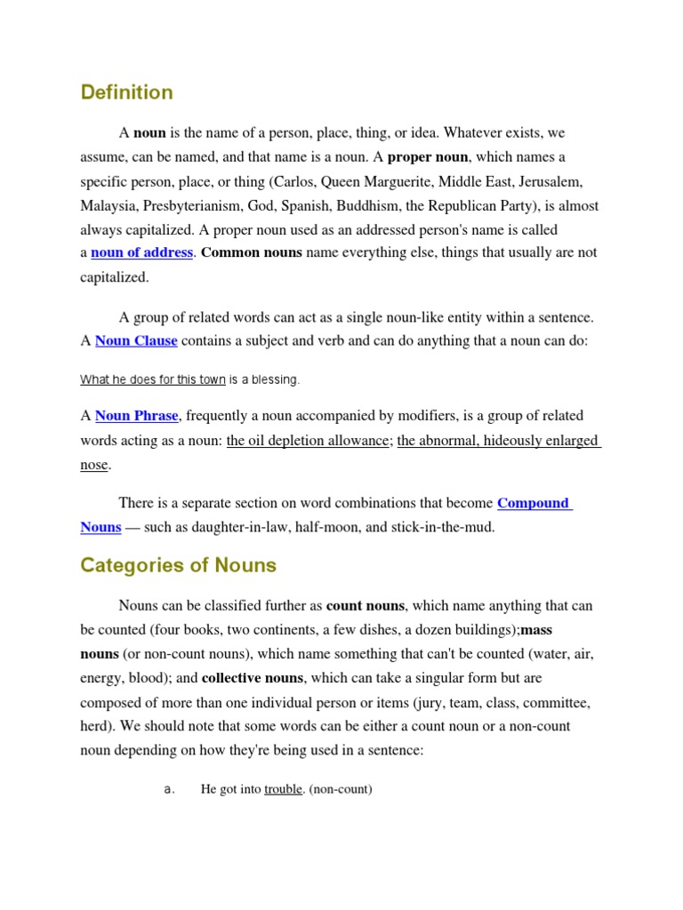 Noun of Address: Nouns (Or Non-Count Nouns), Which Name Something That ...