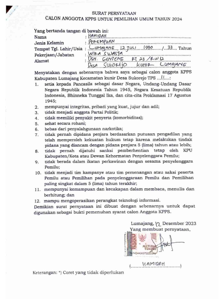 Pernyataan Hamidah | PDF