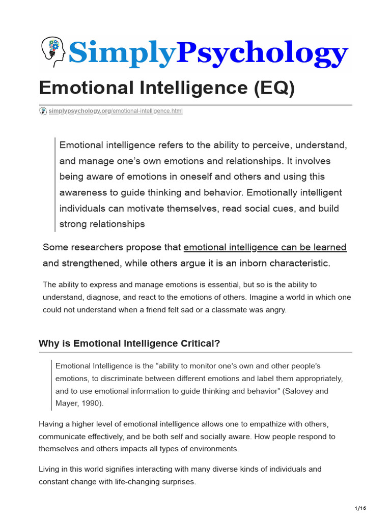 Emotional Intelligence EQ | PDF | Emotional Intelligence | Intelligence