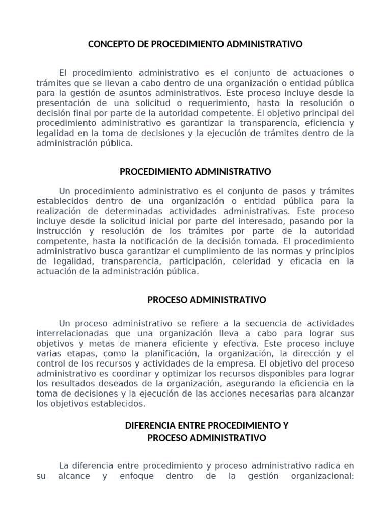 Concepto de Procedimiento Administrativo | PDF