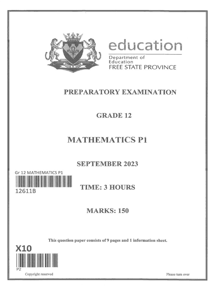 FS Maths GR 12 Sept 2023 P1 | PDF