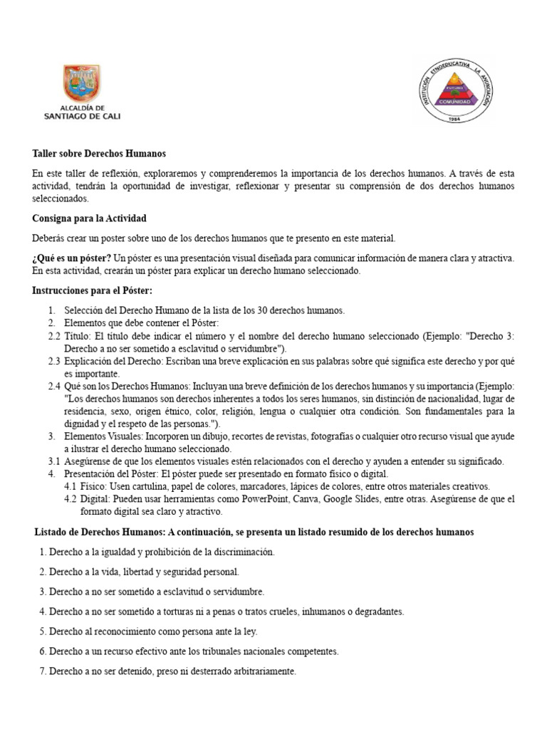 Taller Poster Derechos Humanos Tertulia | PDF | Derechos humanos ...