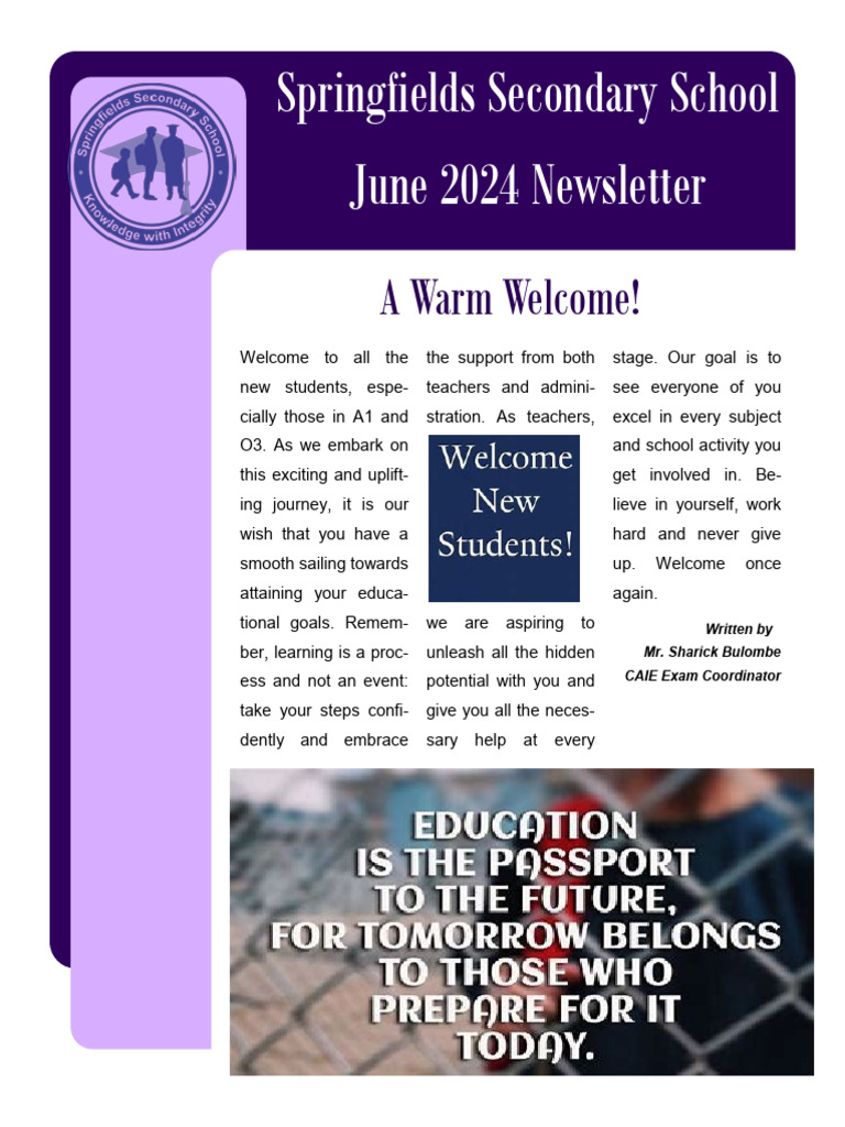 Springfields Secondary - Newsletter - June 2024 | PDF