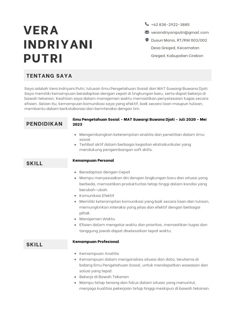 CV VERA INDRIYANI PUTRI | PDF