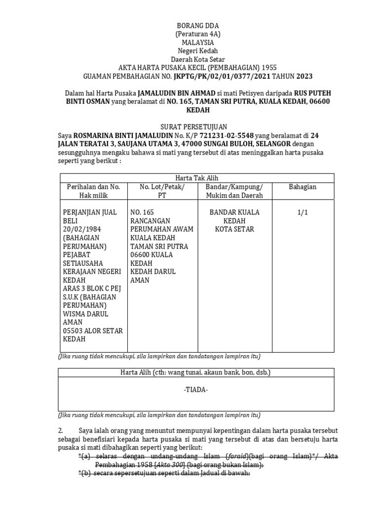 Borang Persetujuan - Bahasa Melayu Borang DDA | PDF