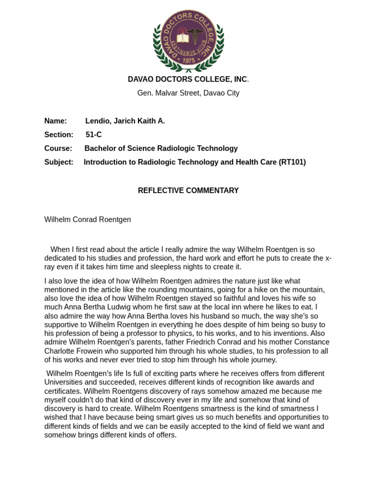 Rt 100 - Reflective Commentary | PDF