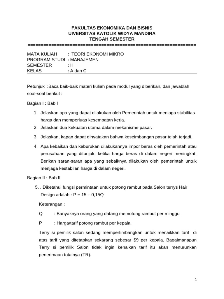 Soal Uts Ekonomi Mikro | PDF