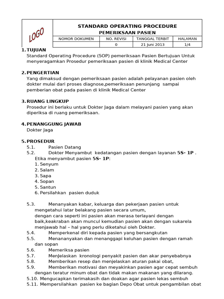 2.sop Pemeriksaan Pasien | PDF