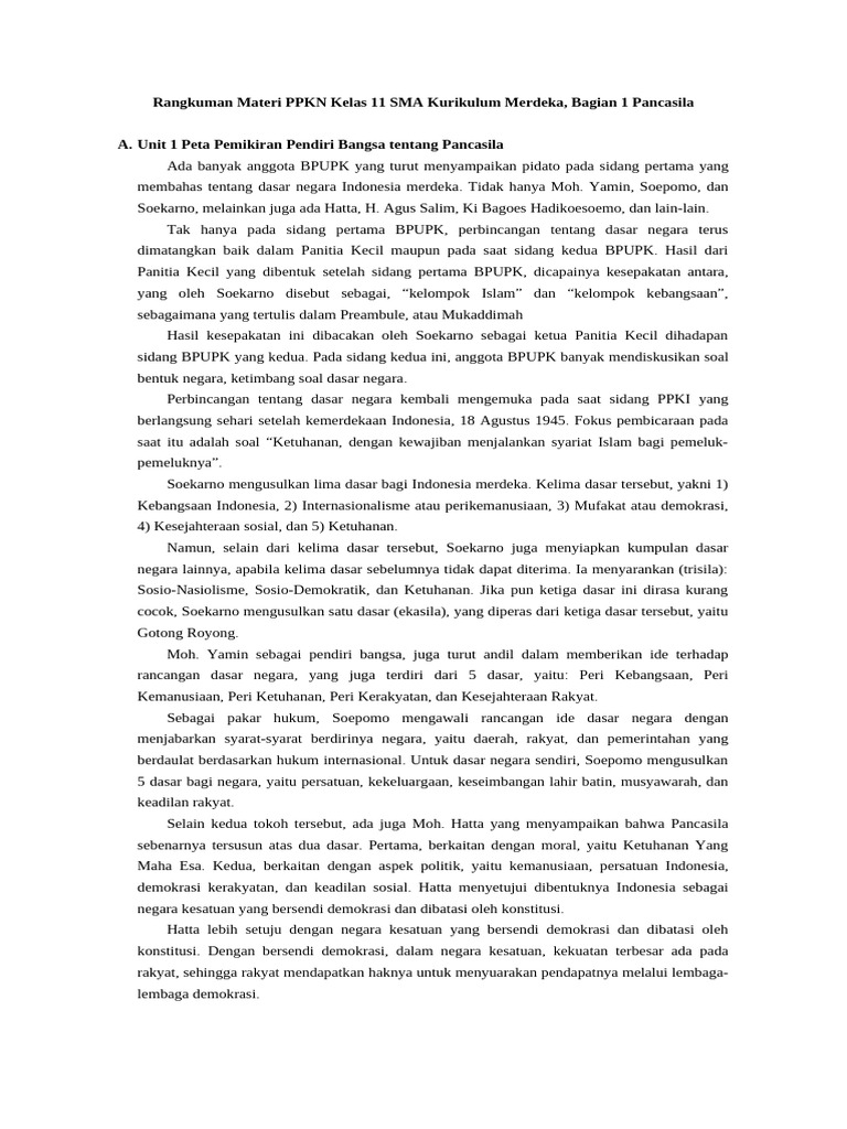 Rangkuman Materi PPKN Kelas 11 SMA Kurikulum Merdeka | PDF
