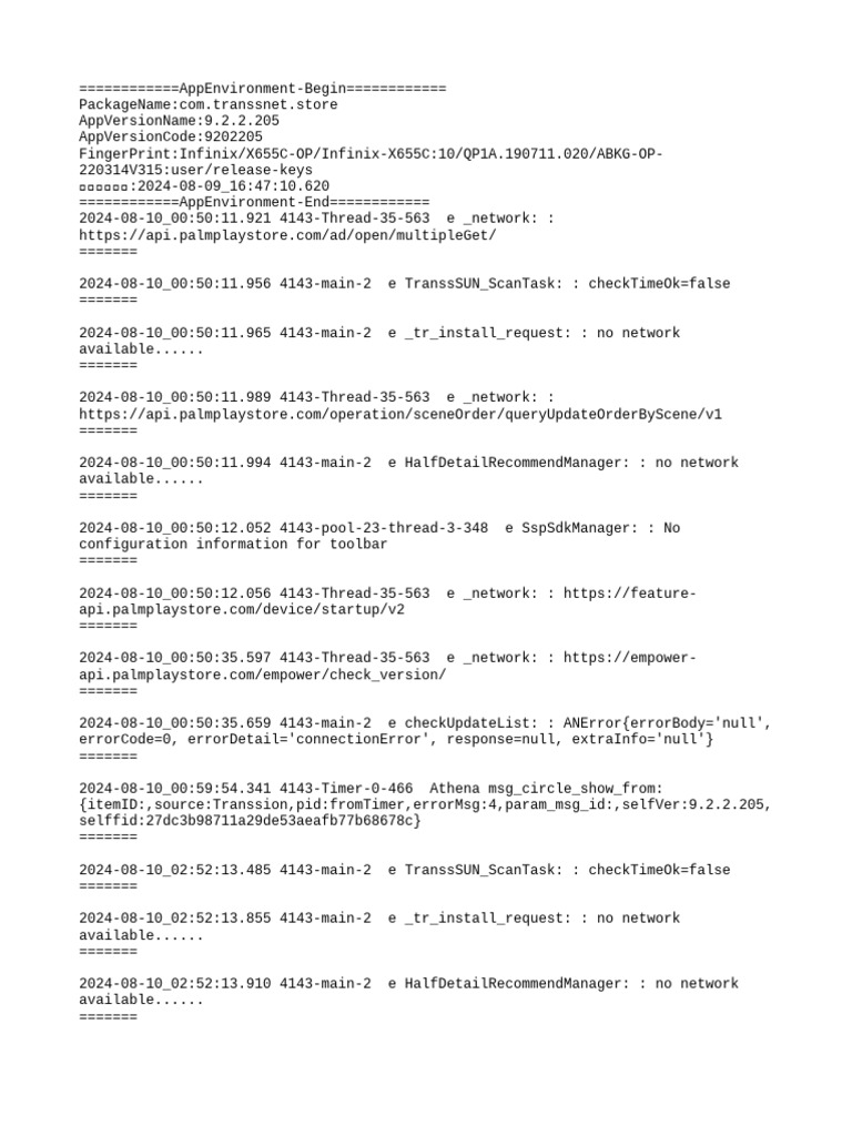 App Environment Log for Version 9.2.2 | PDF | Software | Computing