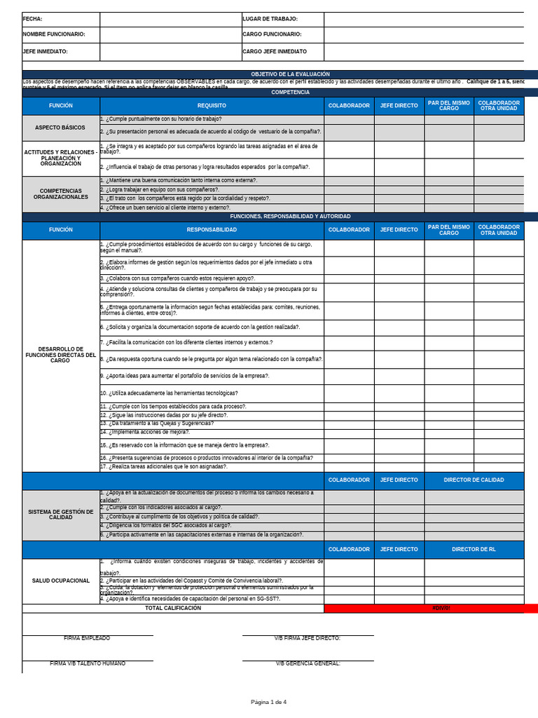 Formato evaluacion anual de desempeño | PDF