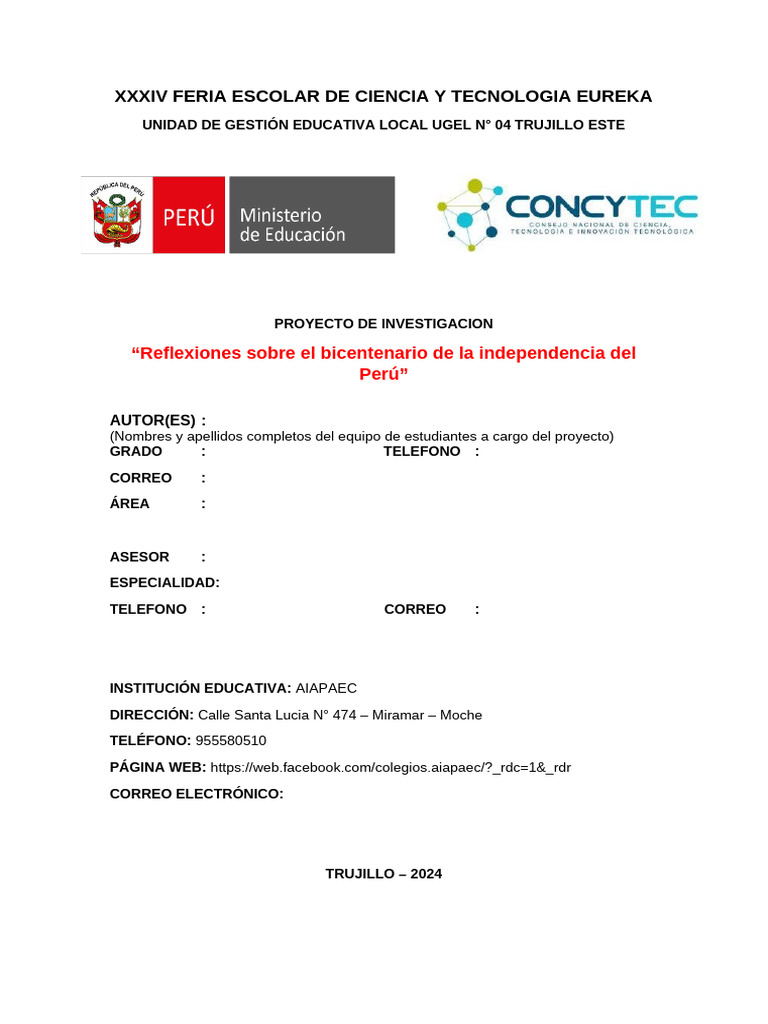 Formato de Informe Eureka 2024 | PDF