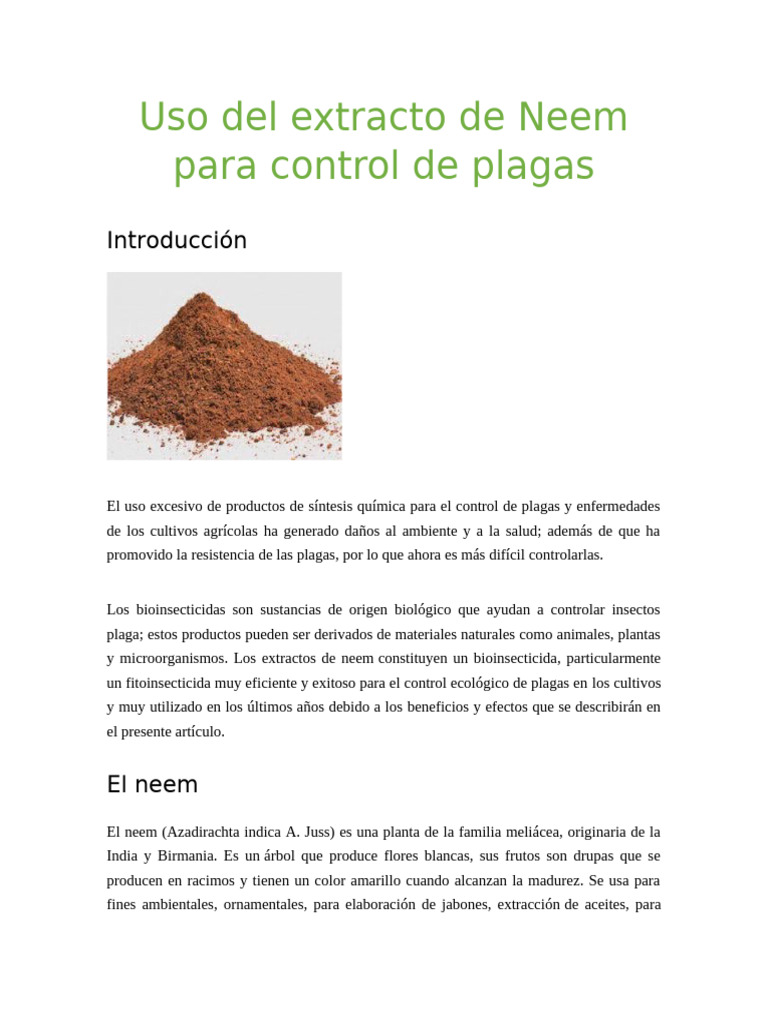 Neem-Uso del extracto para control de plagas | PDF