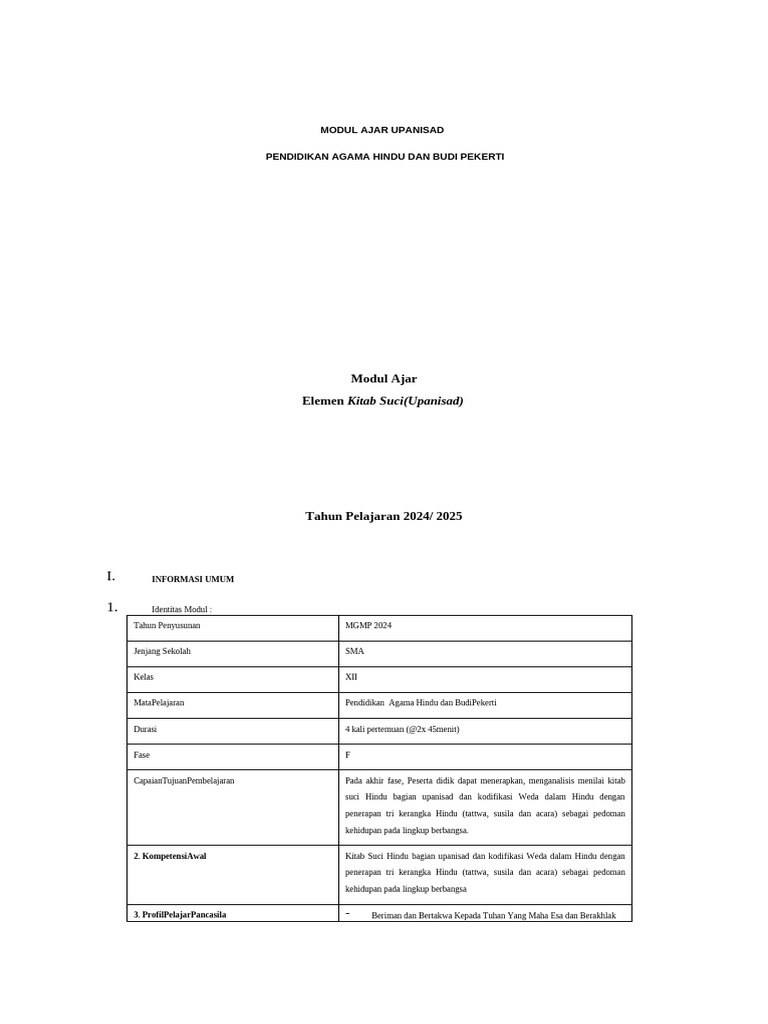 MODUL AJAR ELEMEN SUSILA (UPANISAD) Kelas XII | PDF