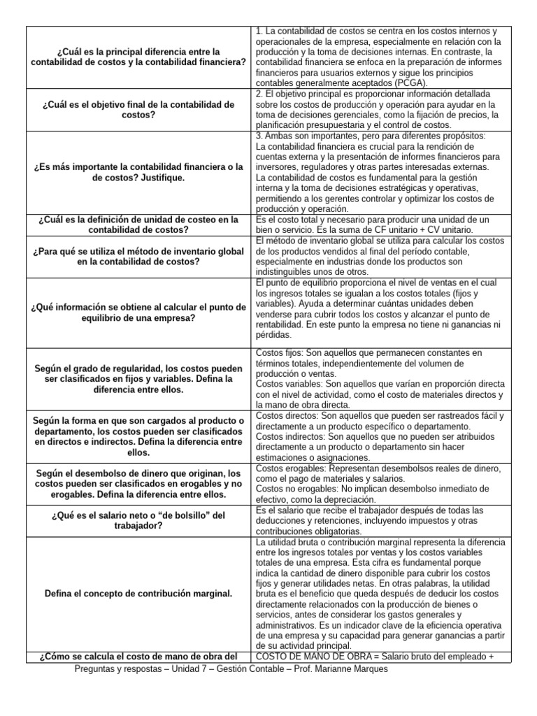 Preguntas y Respostas - Unidad 7 - Gestión Contable | PDF