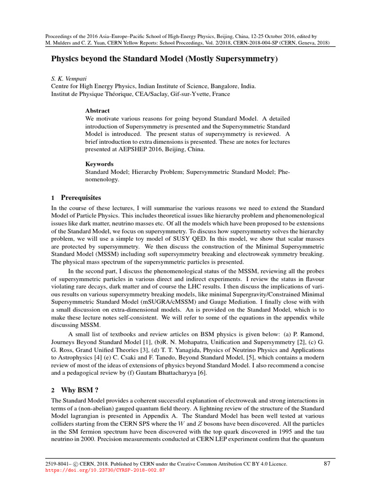 Physics Beyond The Standard Model (Mostly Supersymmetry ...