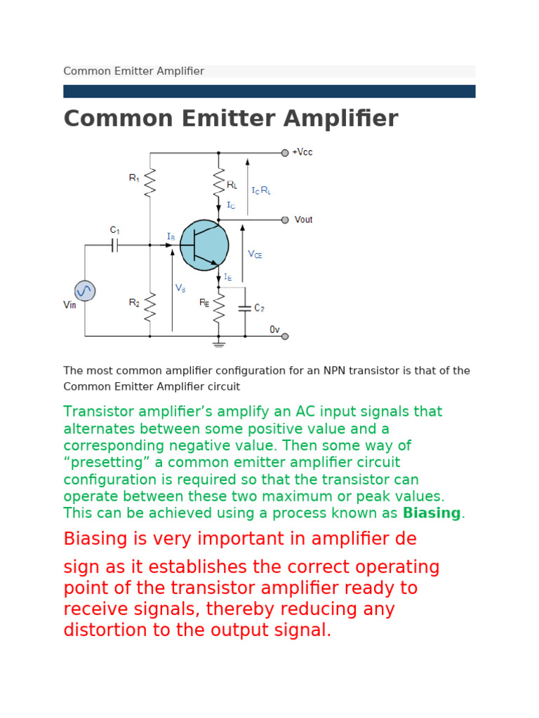 Common Emitter Amplifier | PDF