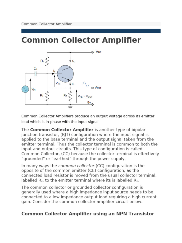 Common Collector Amplifier | PDF