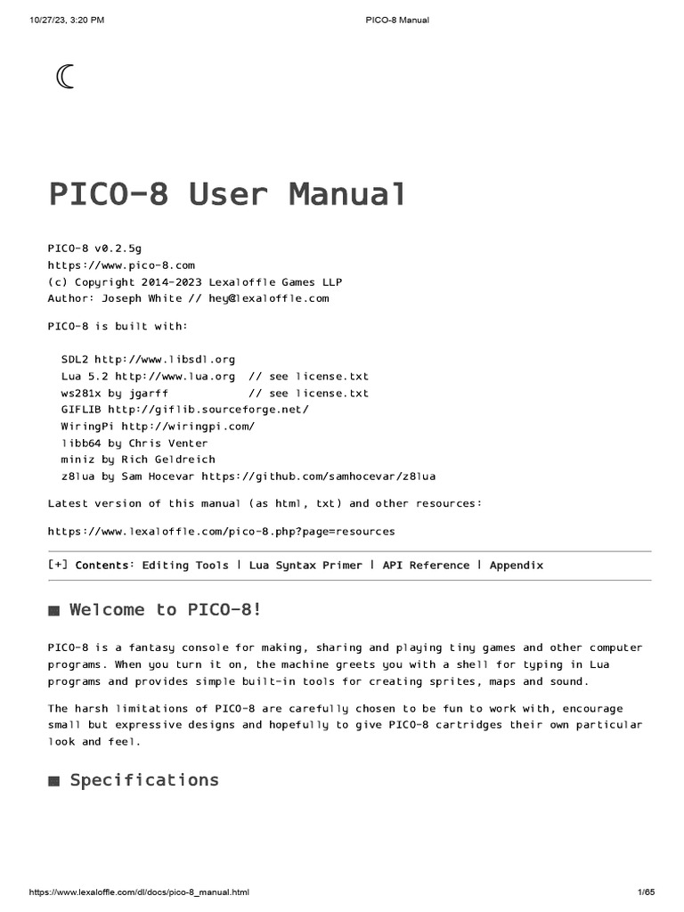 PICO 8 Manual | PDF