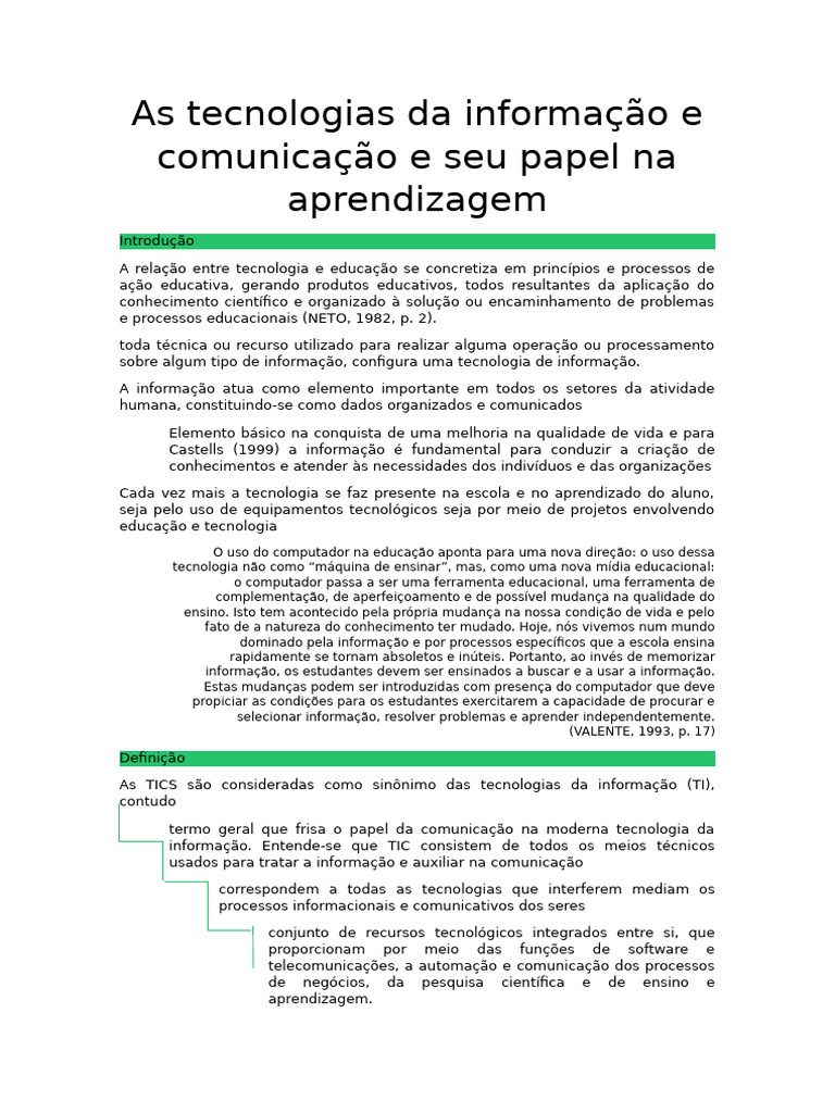 As Tecnologias Da Informação e Comunicação e Seu Papel Na Aprendizagem ...
