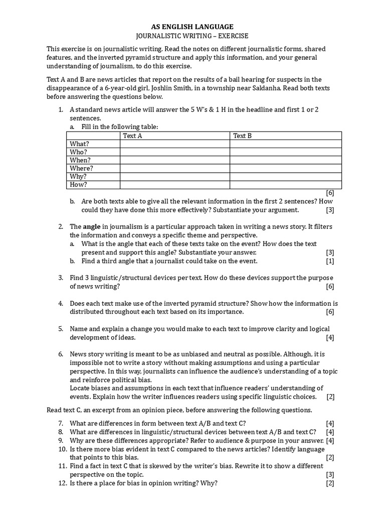 As Eng Journalistic Writing Exercise | PDF