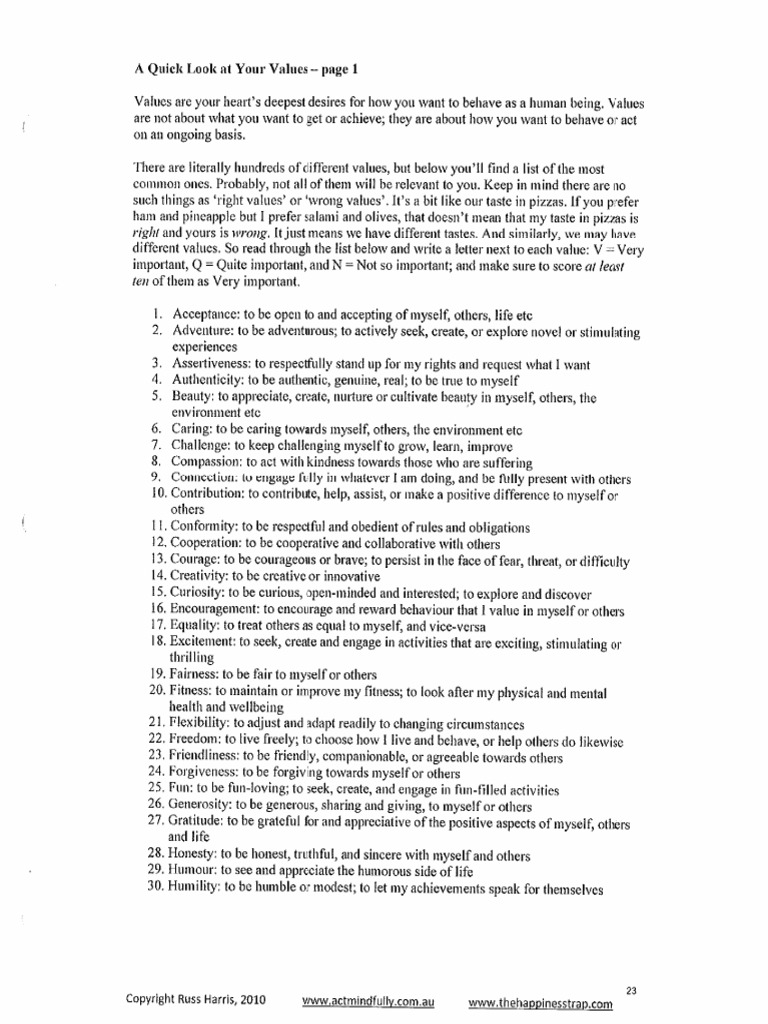 Values Worksheets | PDF