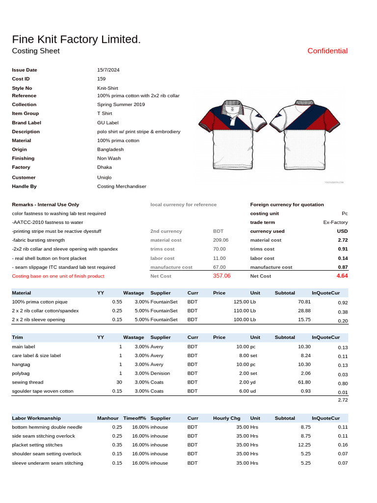 Polo_Shirt_Costing_Sheet_Excel_Template | PDF