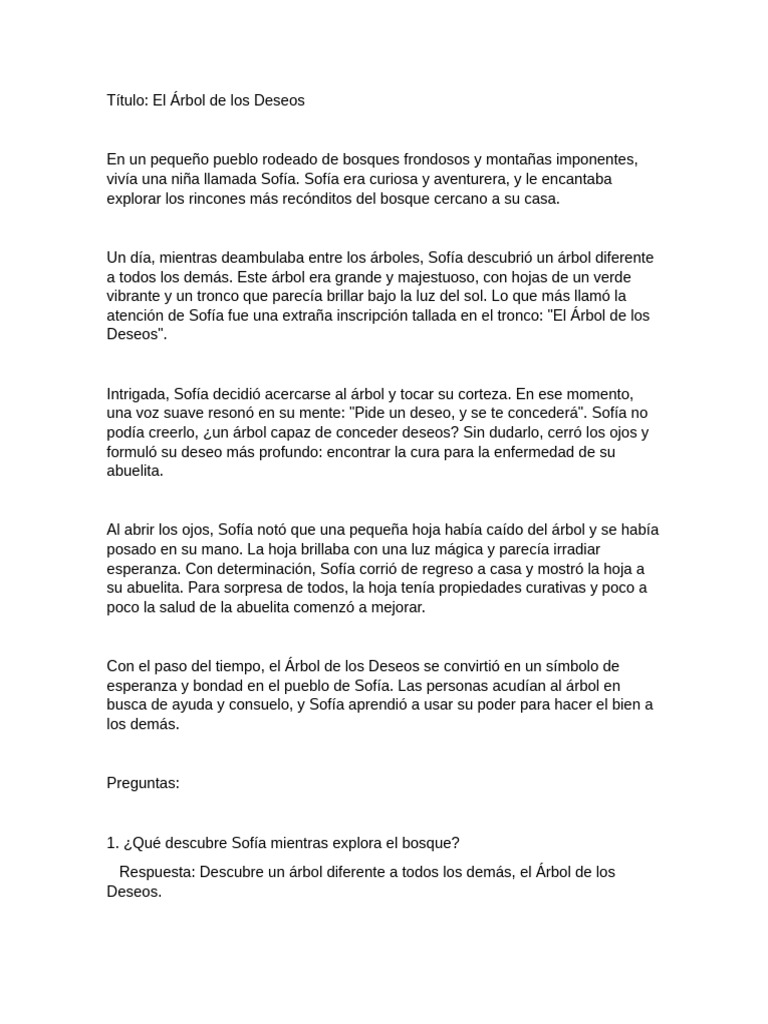 Cuento El Árbol de Los Deseos | PDF