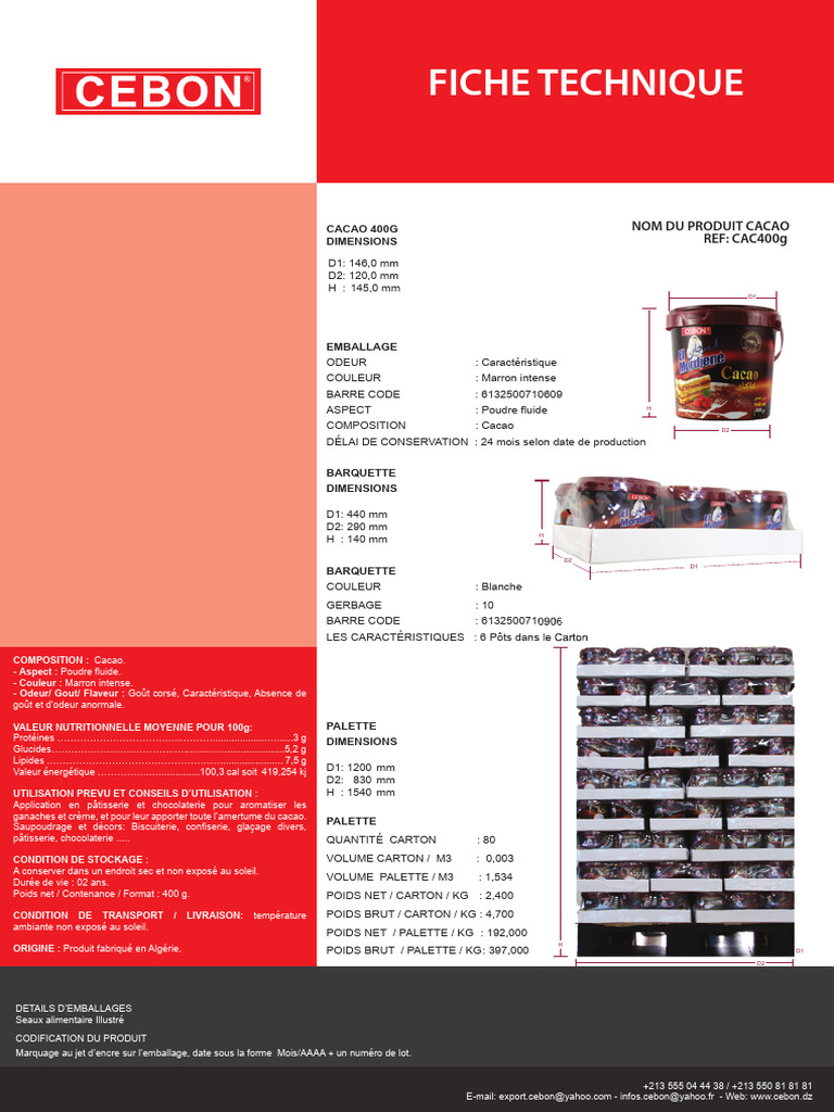 Fiche Technique Cacao 400 G | PDF