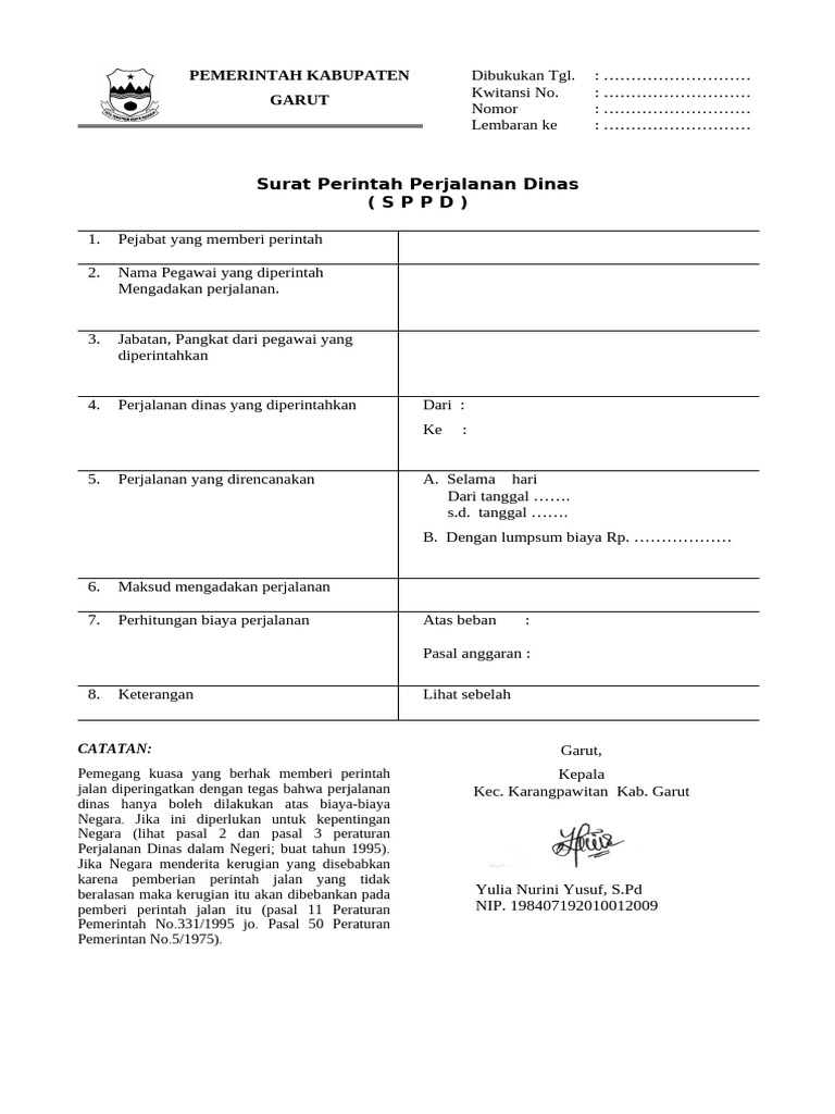 Surat Perintah Perjalanan Dinas SPPD | PDF