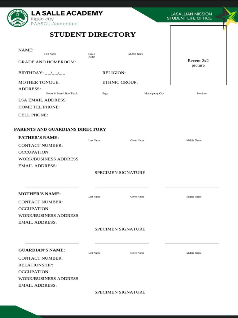 La Salle Academy Student-Directory-Template PDF | PDF