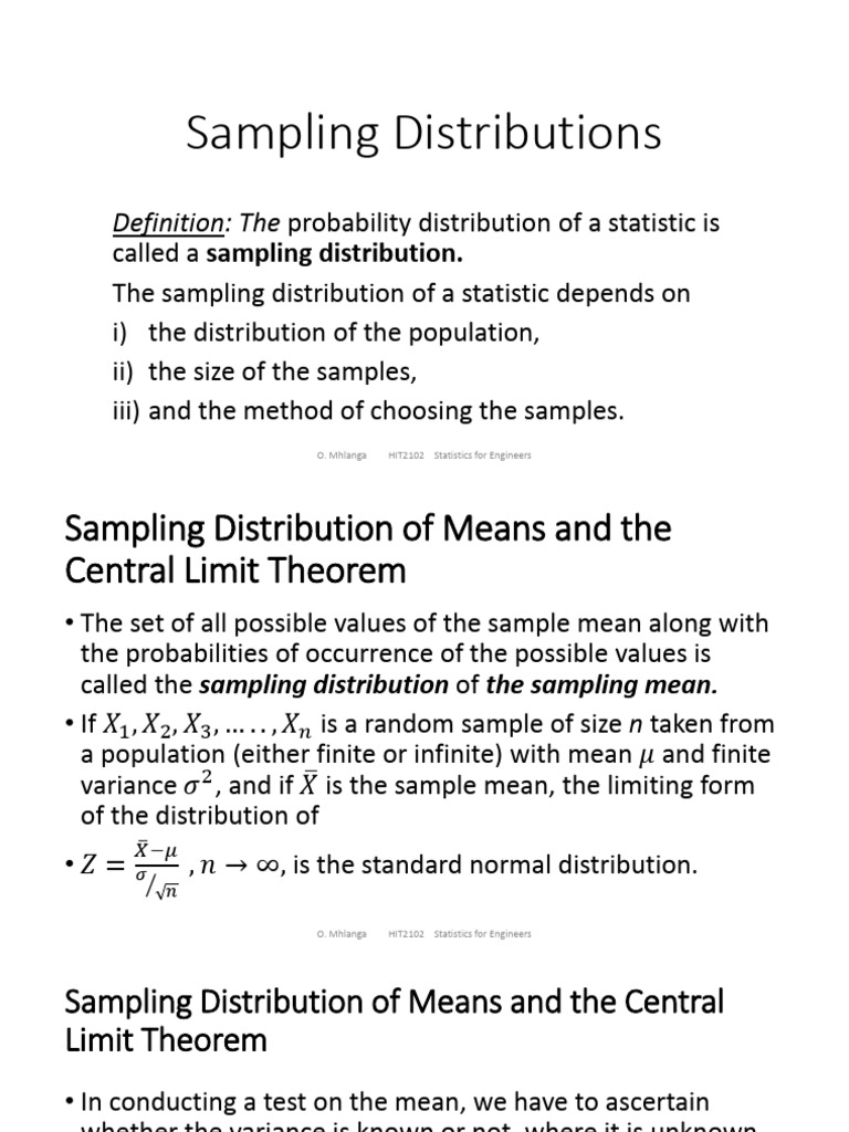 Sampling Distributions HIT2102 | PDF | Variance | Normal Distribution